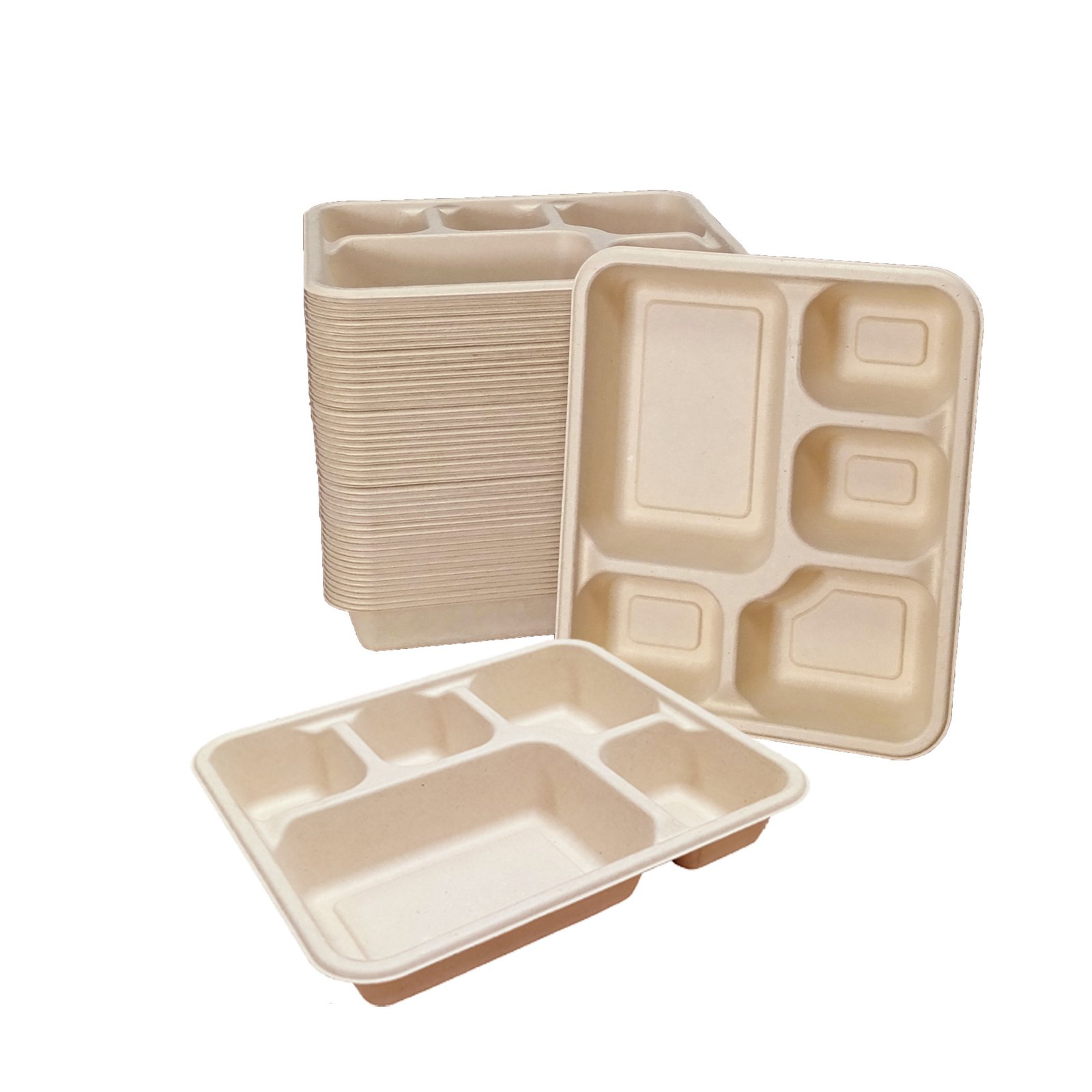 Disposable Bamboo Fiber Multi Grid Lunch Box 5-Compartment Disposable ...